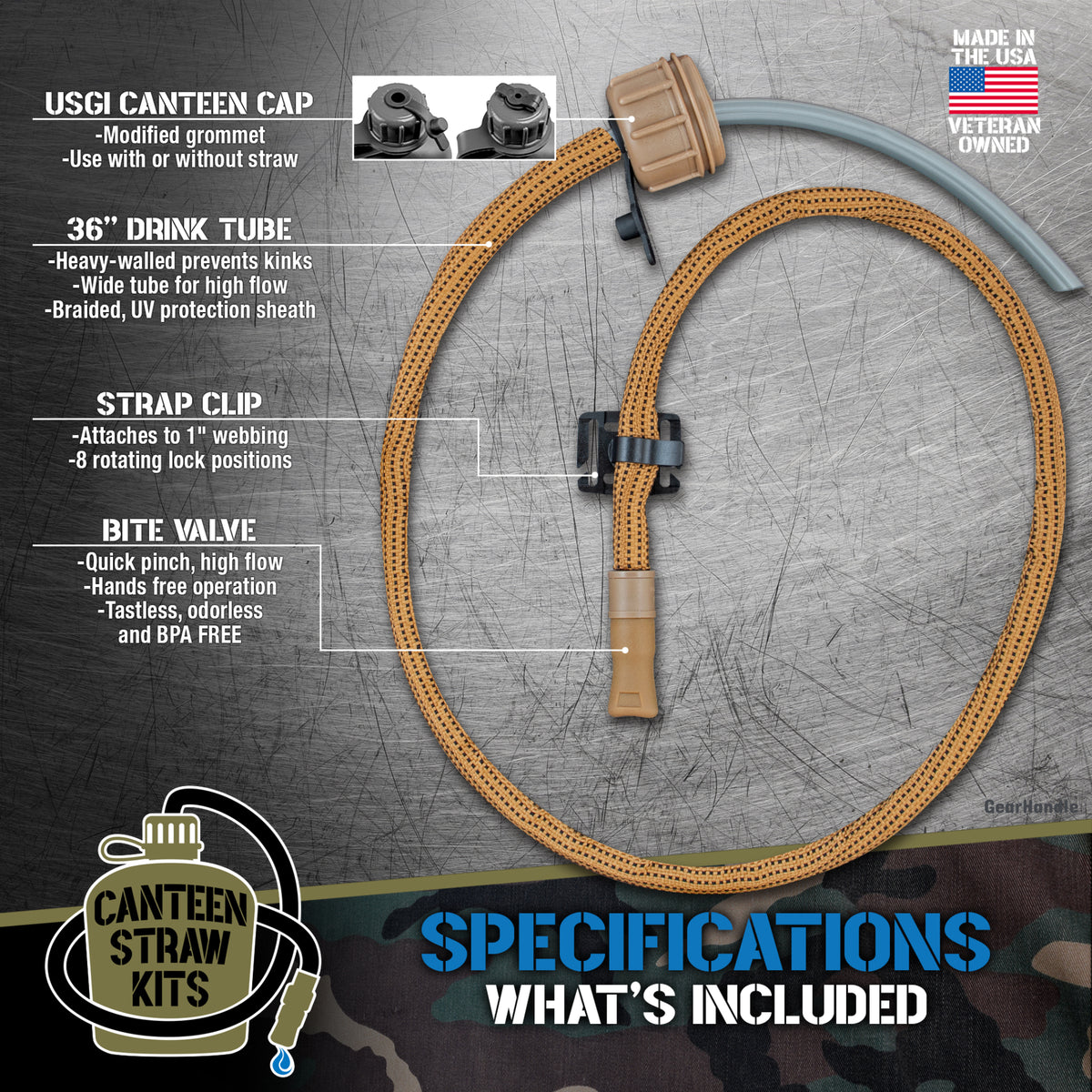 Coyote Brown Canteen Cap Straw Kit | Gearhandle.com